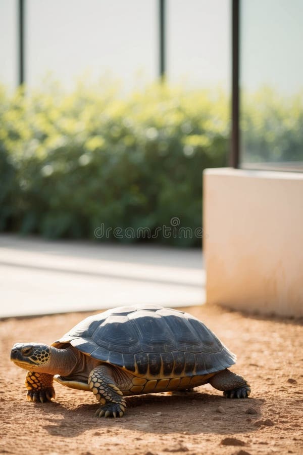 Big Turtle is Walking on the Ground in Its Natural Habitat Inside a Zoo ...