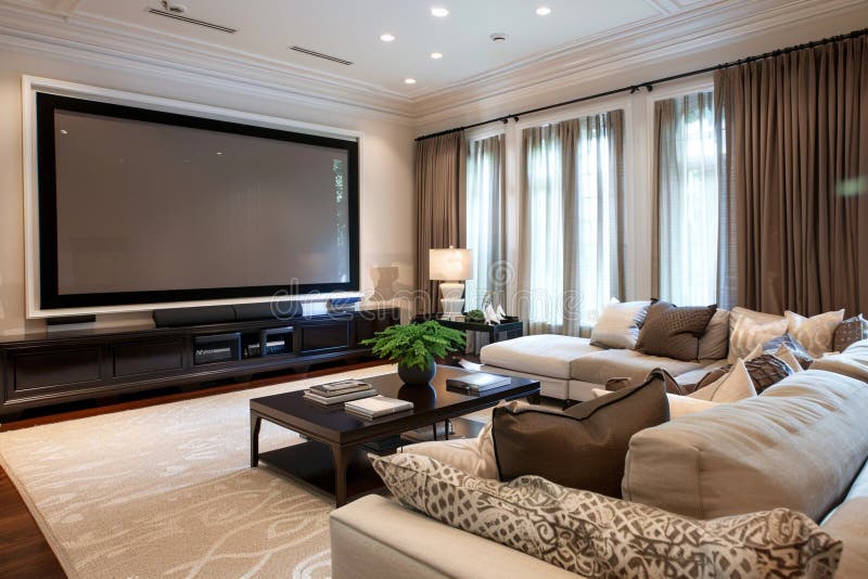 Big Tv in a Living Room Elegant Living Room with Big Tv Screen Stock ...
