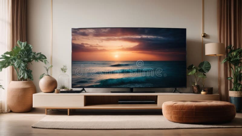 Big Tv in a Living Room. Elegant Living Room with Big Tv Screen Stock ...