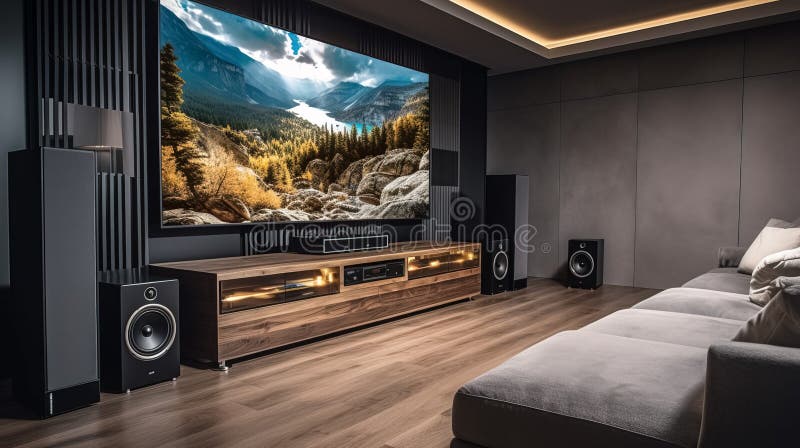 Big TV Wall Screen in Modern Living Room Stock Illustration ...