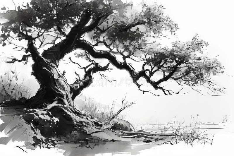 Big Twisted Tree Theme Design Generative AI Stock Illustration ...