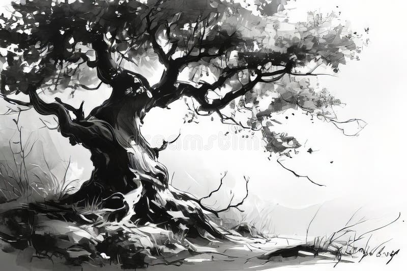 Big Twisted Tree Theme Design Generative AI Stock Illustration ...