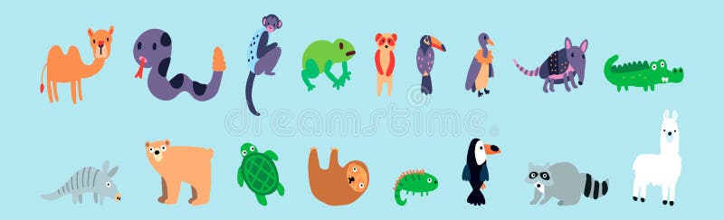 Big Vector Set with Animals in Cartoon Style Design Template with ...