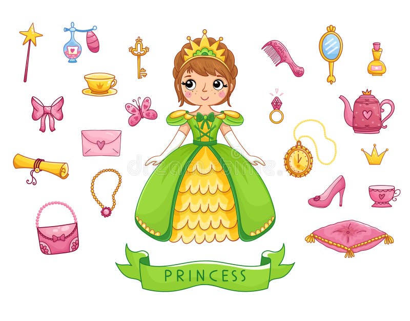 Big Vector Set of a Beautiful Little Princess and Design Elements ...