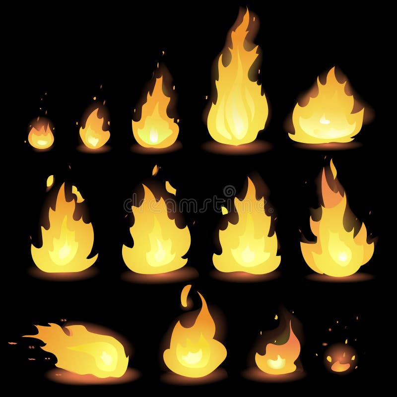 Big Vector Set of Different Stages of Fire - a Small Fire with Sparks ...
