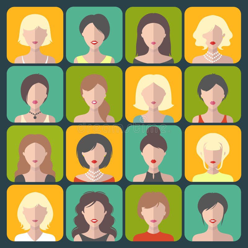 Big Vector Set of Different Women App Icons in Flat Style. Stock Vector ...