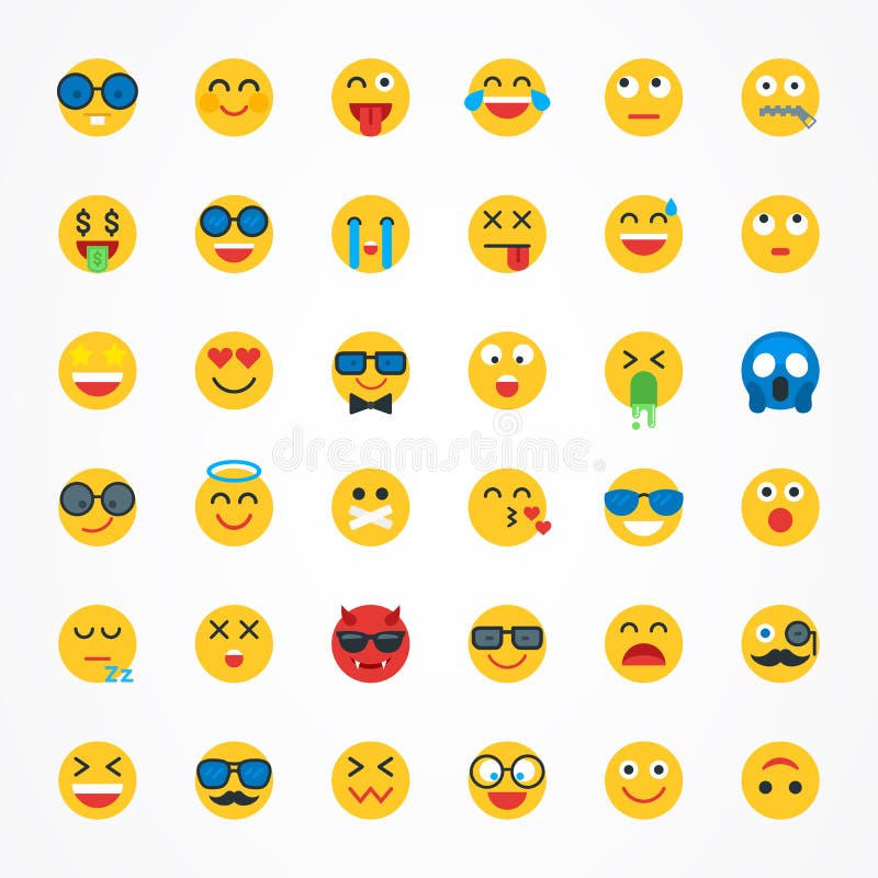 Flat Emoji Emoticon Vector Icon Set Multi-Emotion Stock Vector ...
