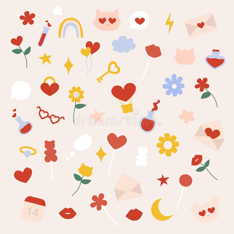 Big Vector Set of Simple Cute Love Elements Stock Vector - Illustration ...