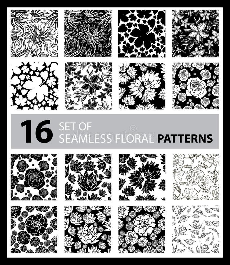 Big Vector Set of Sixteen Seamless Floral Patterns Stock Vector ...