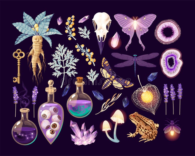 Big Vector Set of Various Magic Supplies Stock Vector - Illustration of ...