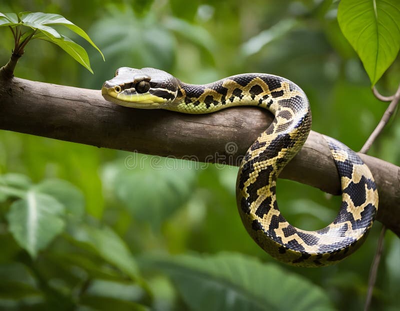 Big Venomous Python Snake in Forest, Generative AI Stock Illustration ...