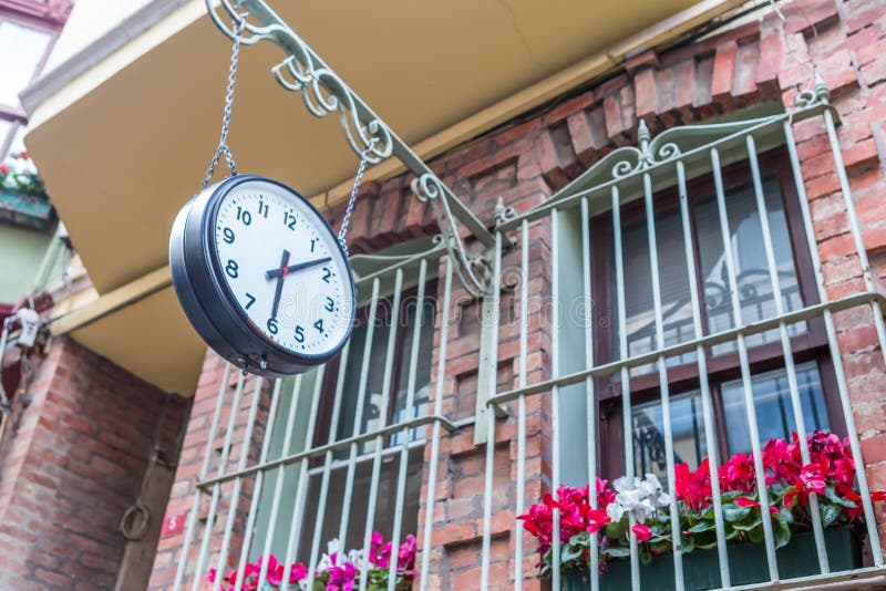 Big Vintage Old Clock Hanging With Chain Stock Photo - Image of street ...