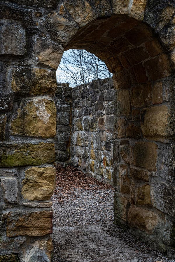 Big Walls of an Old Castle Ruin with Entrance Inside Stock Photo ...
