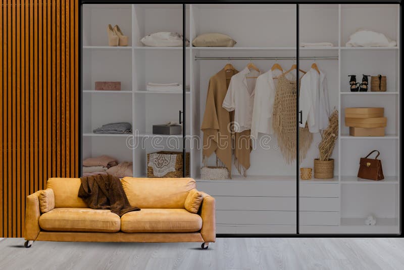 Big Wardrobe with Different Clothes for Dressing Room. Interior ...