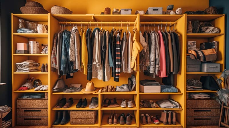 Big Wardrobe with Different Clothes for Dressing Room. Generative Ai ...