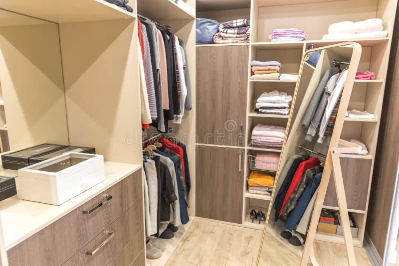 Big Wardrobe with Different Clothes for Dressing Room Stock Image ...