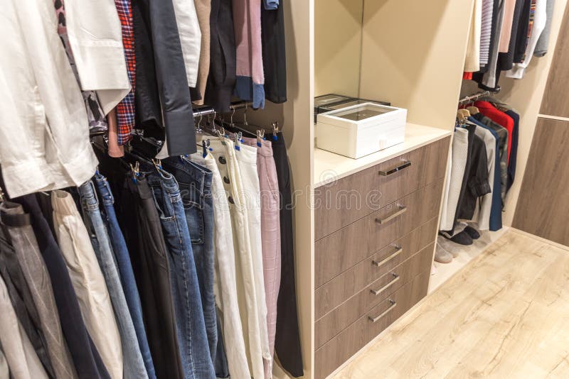 Big Wardrobe with Different Clothes for Dressing Room Stock Photo ...