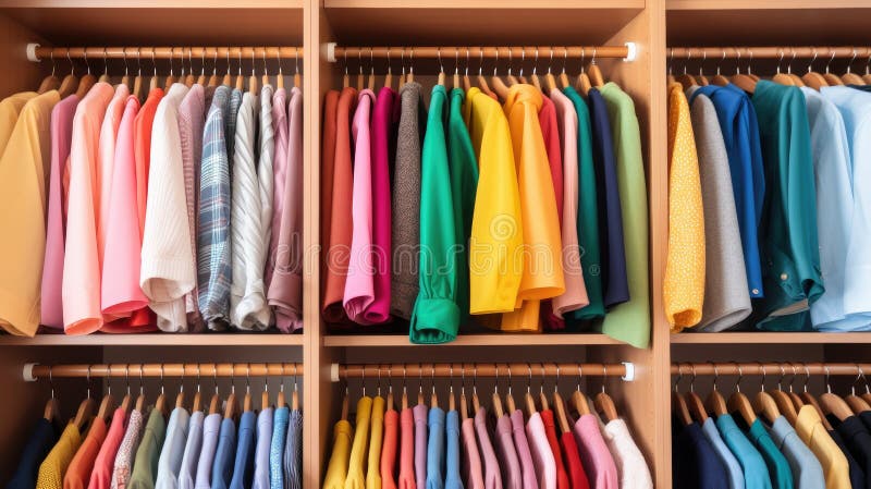 Big Wardrobe with a Lot of Clothes Stock Illustration - Illustration of ...