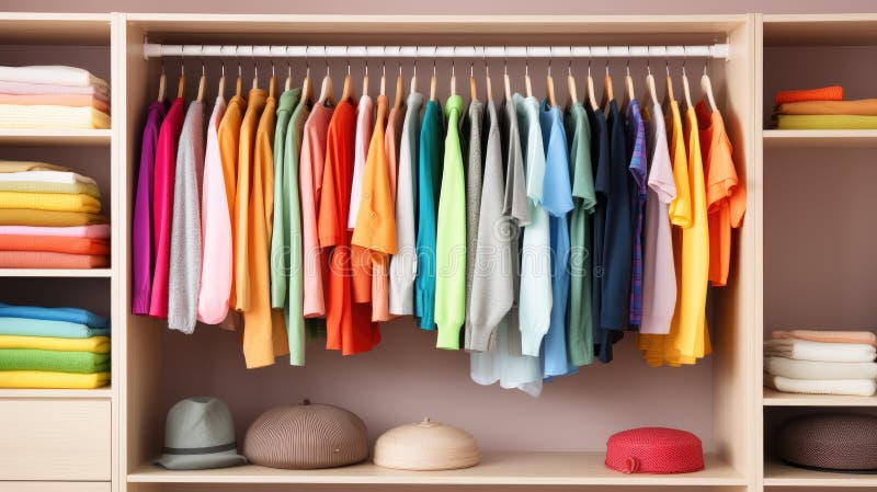 Big Wardrobe with a Lot of Clothes Stock Illustration - Illustration of ...