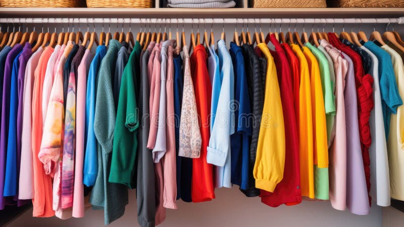 Big Wardrobe with a Lot of Clothes Stock Illustration - Illustration of ...