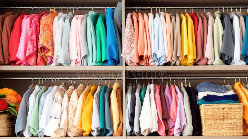 Big Wardrobe with a Lot of Clothes Stock Illustration - Illustration of ...