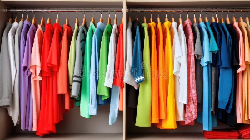 Big Wardrobe with a Lot of Clothes Stock Illustration - Illustration of ...