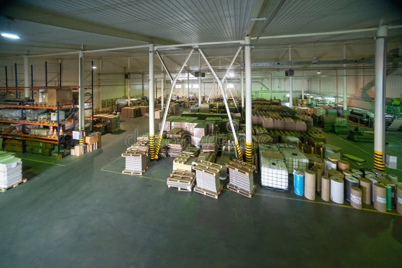 Big Warehouse with Paper Rolls and Printing Material Stock Image ...