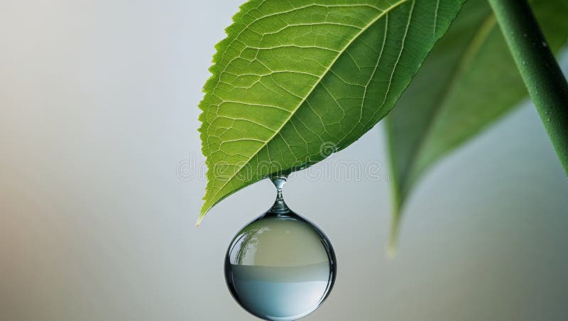 Big Water Drop Hanging from Green Leaf Reflecting Nature Stock Photo ...