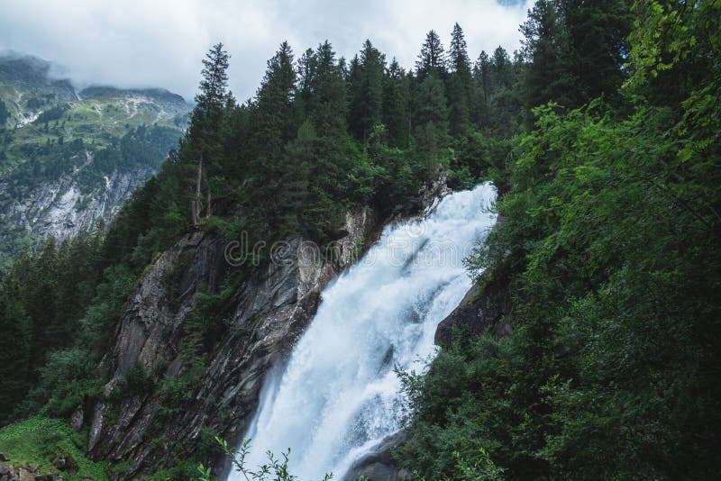 Big Waterfall in the Austrian Alps. Stock Image - Image of tourism ...