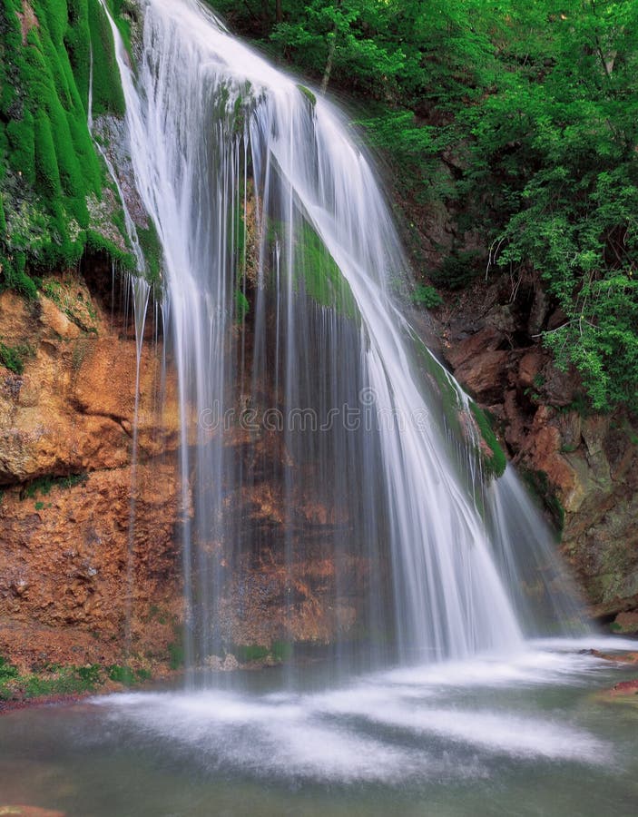 Big Waterfall at the Green Forest in Europe Stock Image - Image of ...
