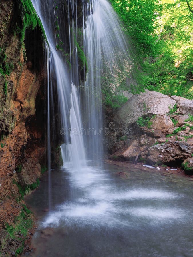 Big Waterfall at the Green Forest in Europe Stock Image - Image of ...