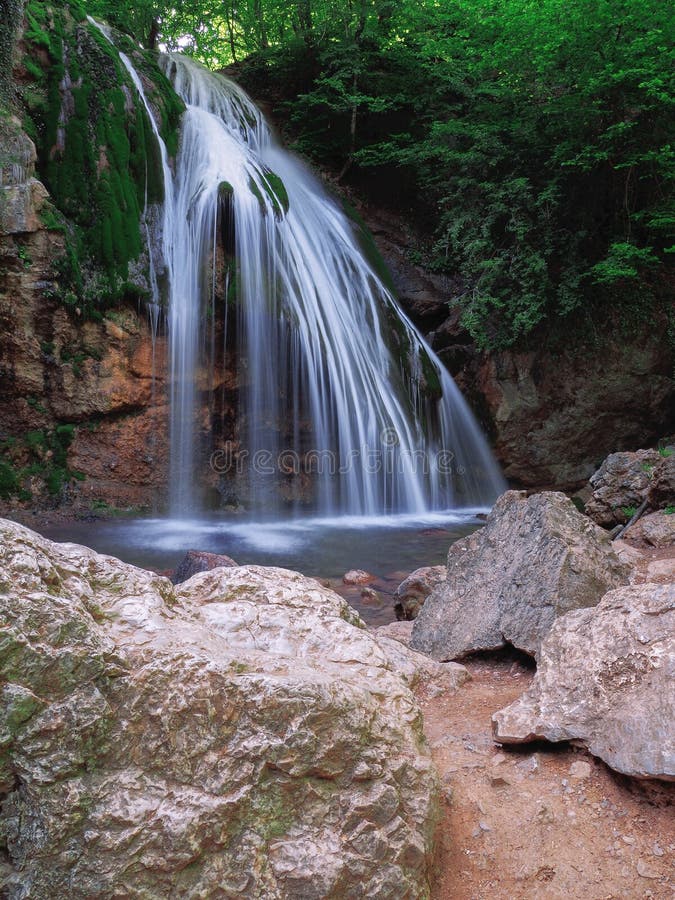 Big Waterfall at the Green Forest in Europe Stock Photo - Image of ...