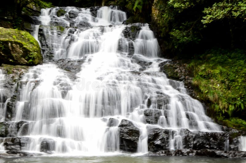 Big Waterfall and Slow Shutter Water Falling in Milky Way with Trees ...
