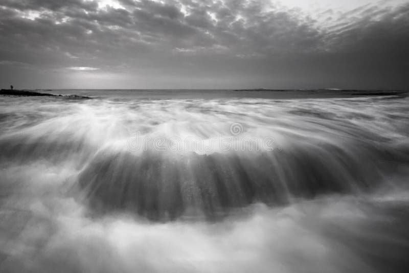 Big Wave at Beach Black and White Stock Image - Image of black, white ...