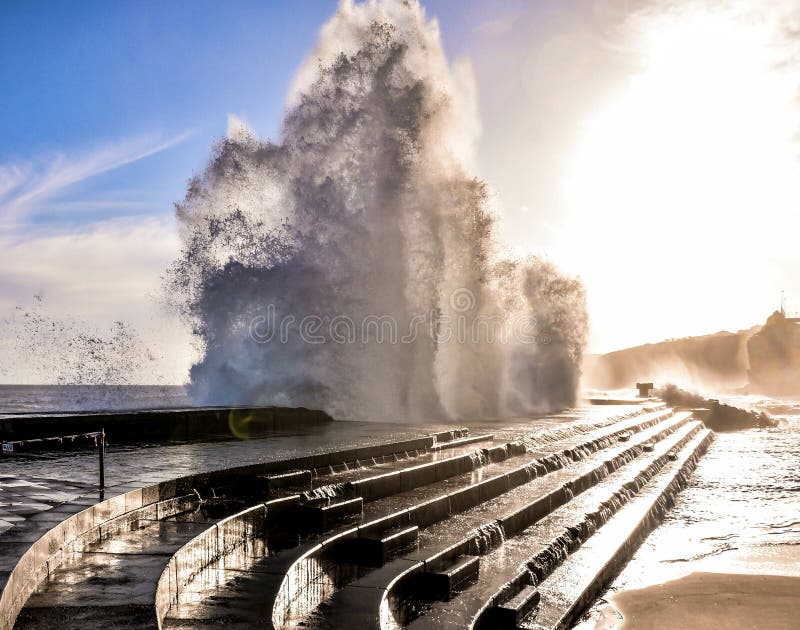 Big Wave at the Dam in the Ocean Stock Image - Image of summer, waves ...
