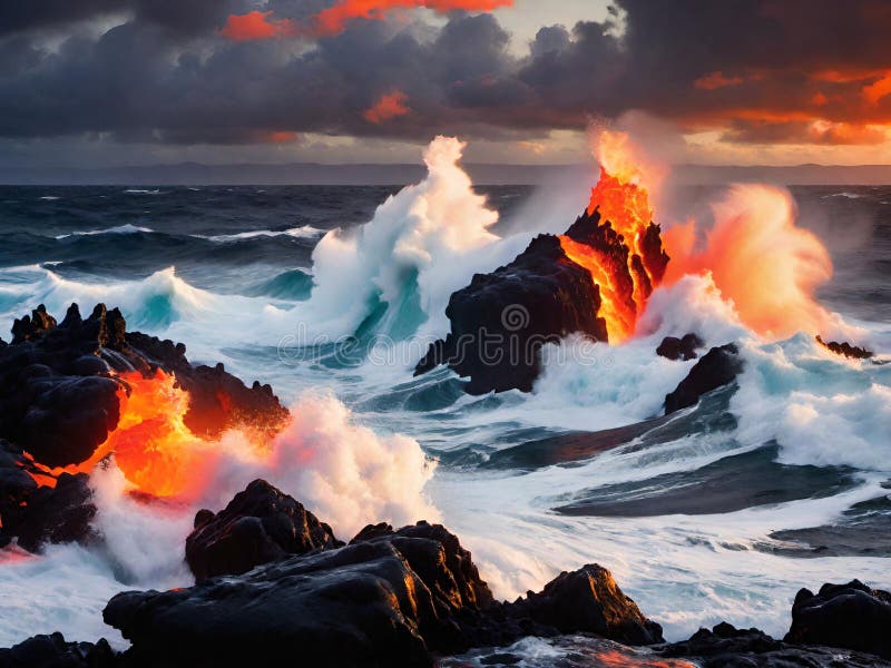 Big Wave and Fire on the Beach Stock Illustration - Illustration of water, natural: 332709058
