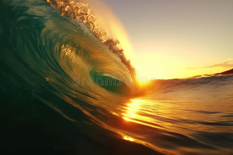 A Big Wave Looking into the Wave Tunnel during Sunset Created with ...