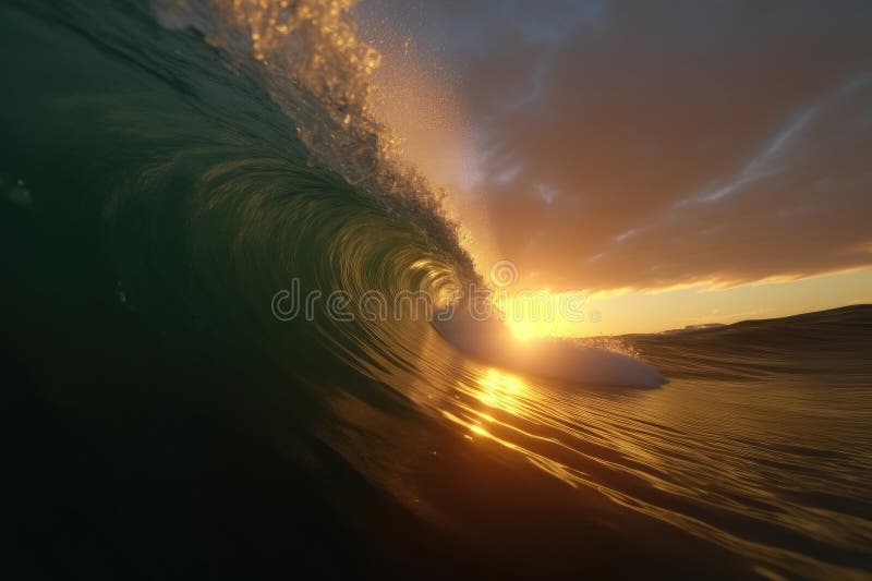 A Big Wave Looking into the Wave Tunnel during Sunset Created with ...