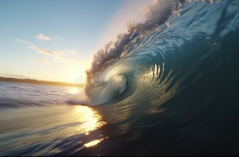 A Big Wave Looking into the Wave Tunnel during Sunset Created with ...