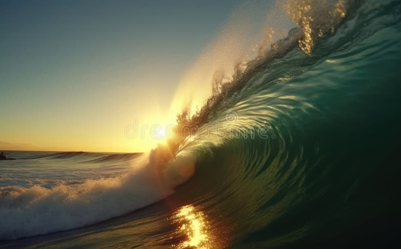 A Big Wave Looking into the Wave Tunnel during Sunset Created with ...