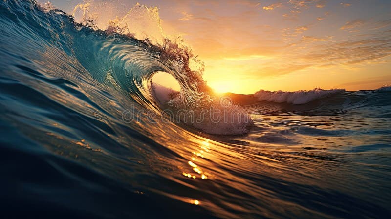 Big Wave at Sunset. Great Sea Wave. Light Bronze and Dark Blue. Stock ...