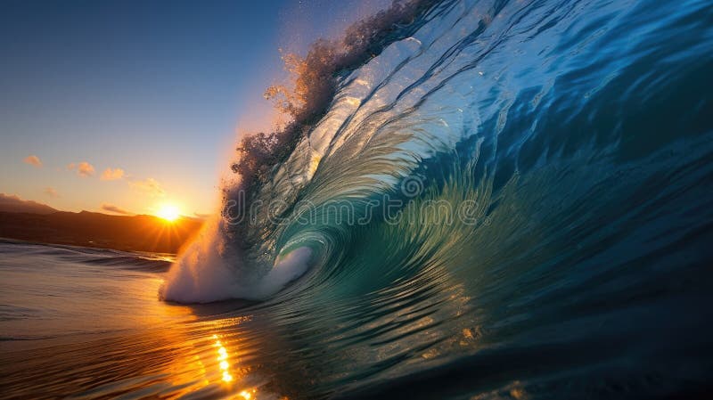 Big Wave at Sunset. Great Sea Wave. Light Bronze and Dark Blue. Stock ...