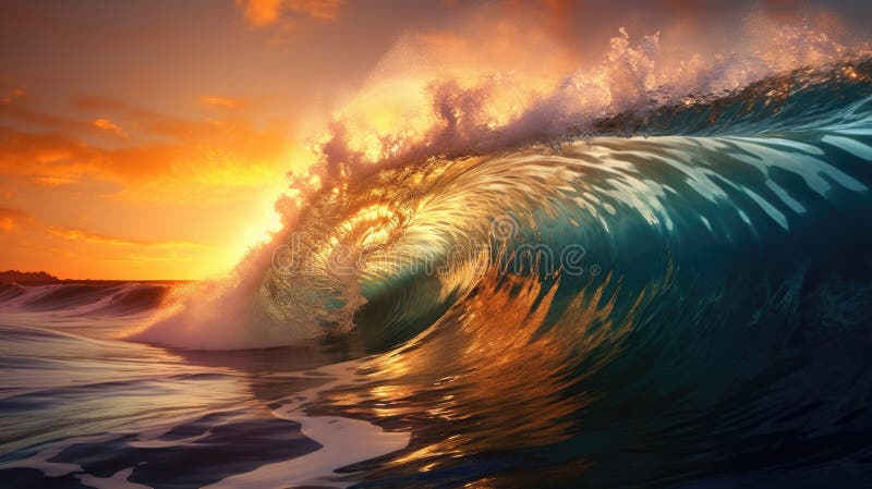 Big Wave at Sunset. Great Sea Wave. Light Bronze and Dark Blue. Stock ...