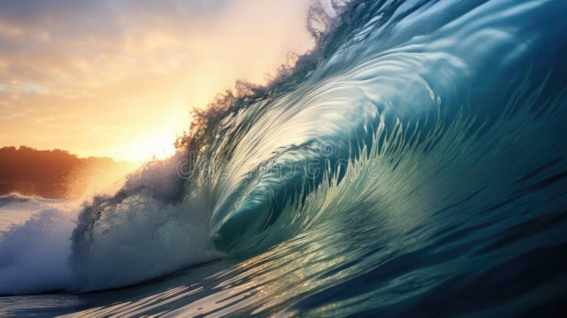 Big Wave at Sunset. Great Sea Wave. Light Bronze and Dark Blue. Stock ...