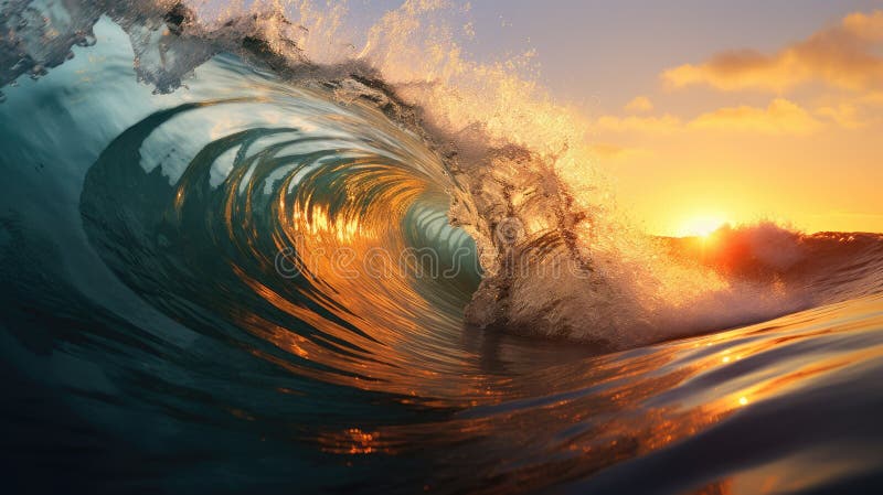 Big Wave at Sunset. Great Sea Wave. Light Bronze and Dark Blue. Stock ...