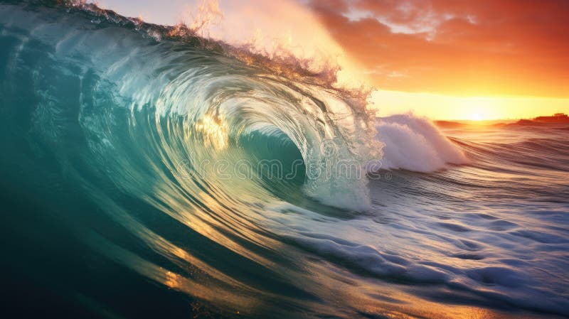 Big Wave at Sunset. Great Sea Wave. Light Bronze and Dark Blue. Stock ...