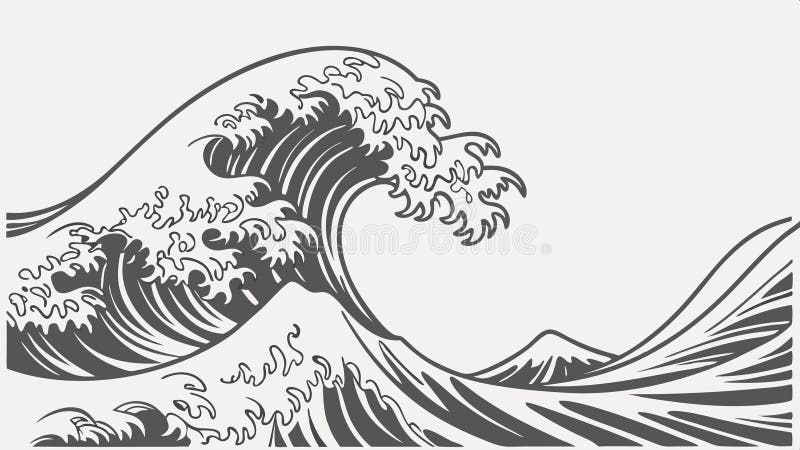 Big Wave Tsunami Vector, Powerful Ocean and Sea Storm Design Element ...