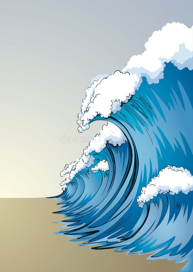 A Big Wave. Vector Tsunami Drawing Stock Vector - Illustration of ...