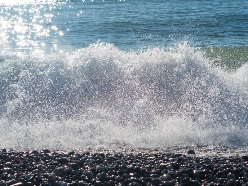 Big Wave with Water Splashing in Sunlight on the Beach Stock Photo ...