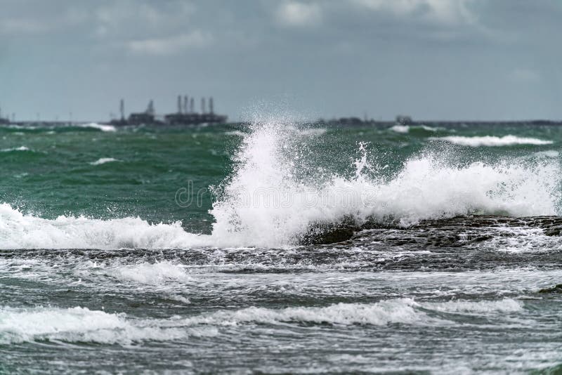 Waves Breaking Against Coastal Rocks Scene Stock Image - Image of rock ...
